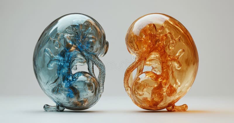 A Vivid 3D Representation of Two Human Kidneys, Colored in Dynamic Blue ...