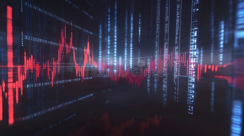 Vivid Data Visualization with Red Waveforms Stock Illustration ...