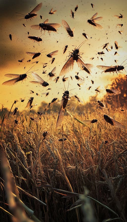 Vivid Depiction of Locust Swarm Devastating Crops, Emphasizing Urgency ...