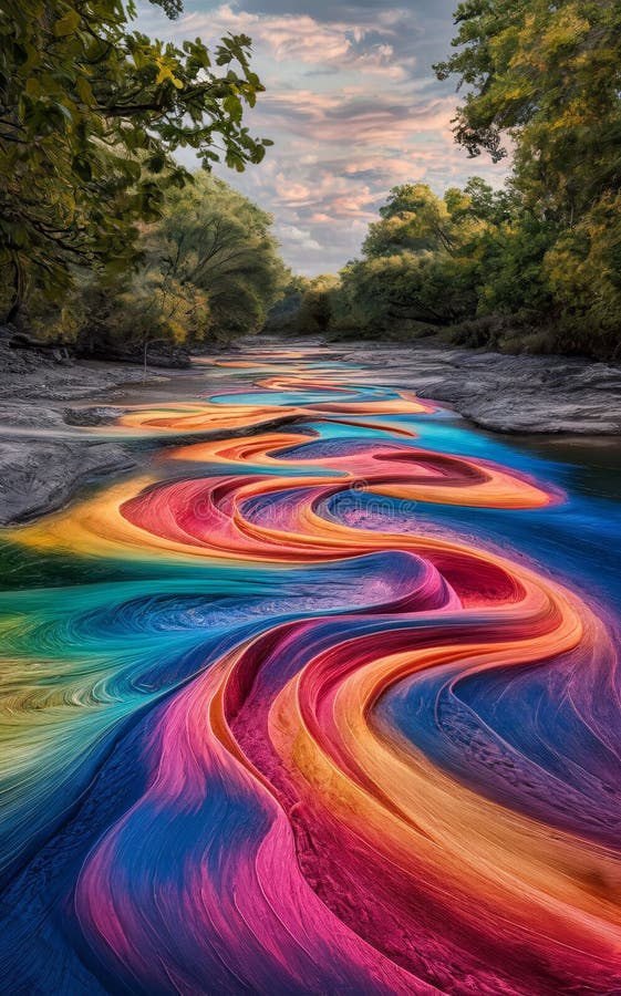 Flowing Palette: a Colorful River Stock Illustration - Illustration of ...