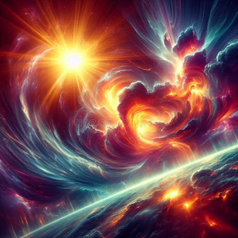 Vivid Depiction of a Solar Storm, Showcasing Dramatic Solar Flares and ...