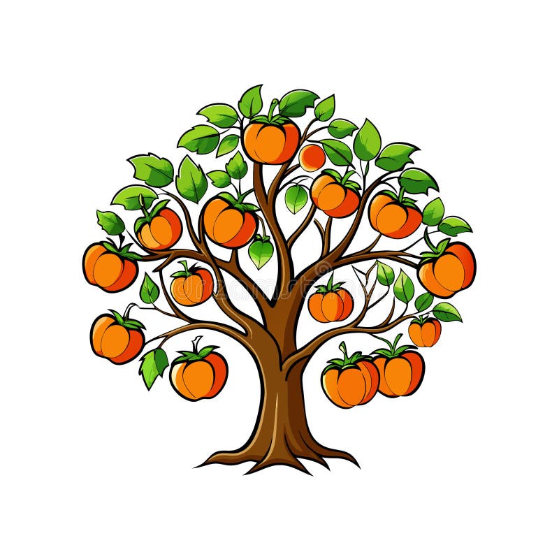 Vivid Persimmon Tree Design Stock Illustration - Illustration of growth ...