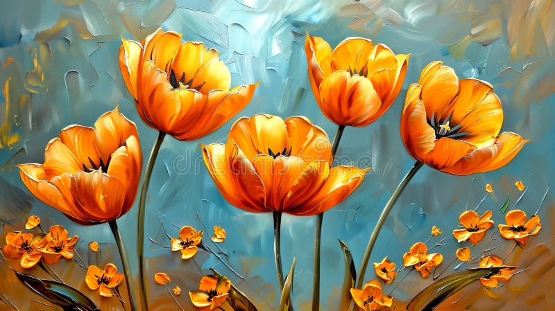 Vibrant Orange Flowers in a Colorful Abstract Field. this Digital ...
