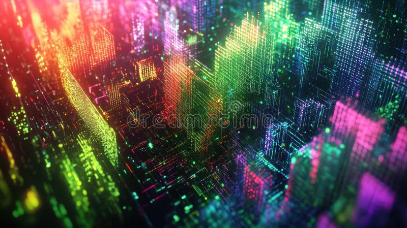 Vivid Digital Cityscape with Neon Lights and Futuristic Architecture for Tech Design. Big Data ...