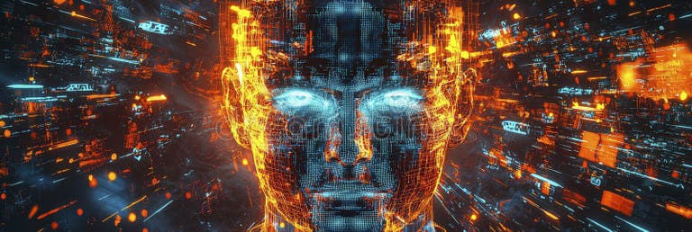 Vivid Digital Face Emerging from Electrified Background Stock ...