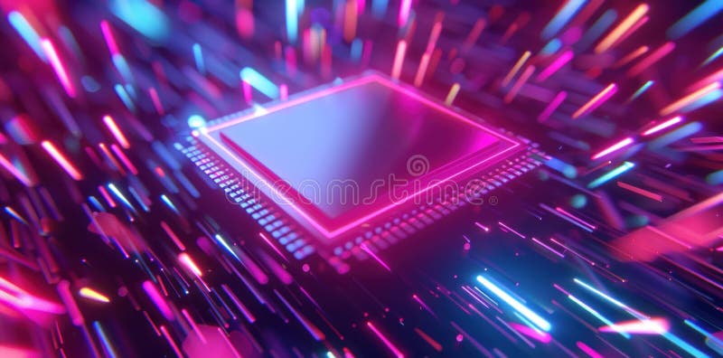 Abstract Representation of a Microprocessor Surrounded by Vibrant Pink ...