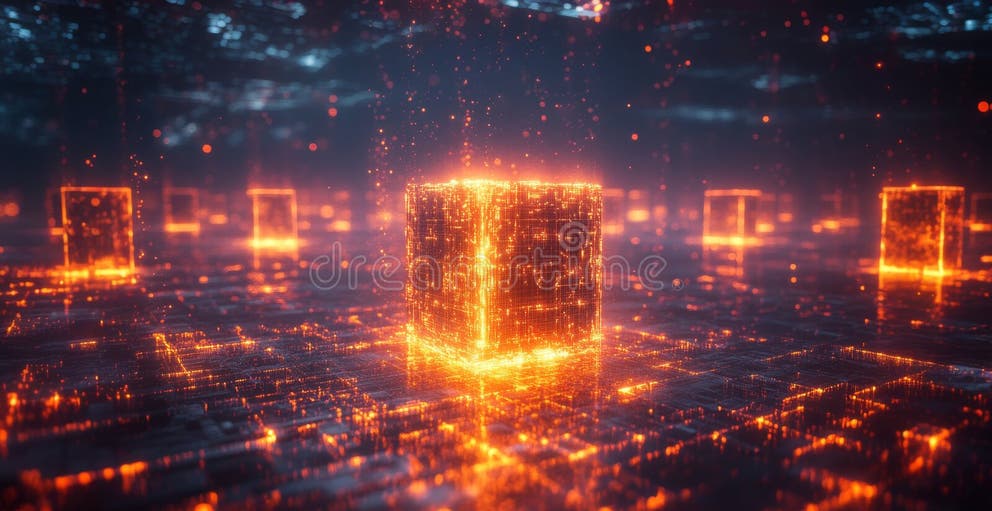 A Vivid Digital Landscape Showcases Glowing Quantum Cubes Representing ...