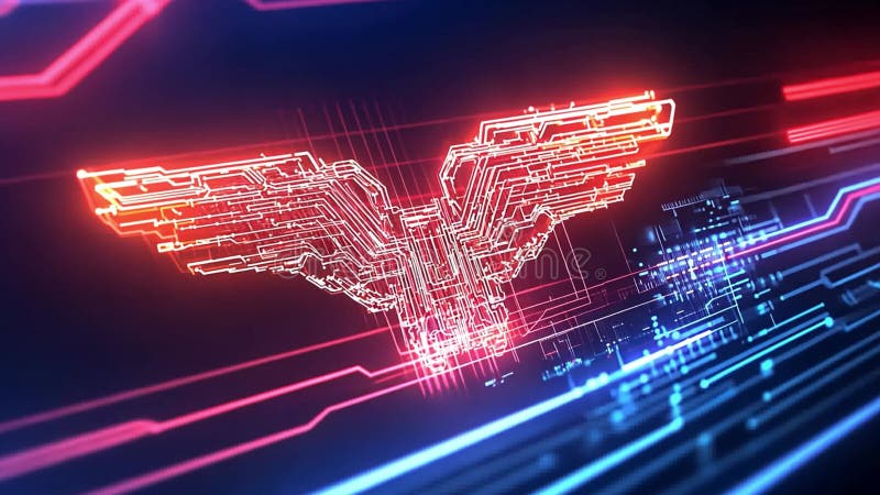 Digital Neon Wings Design Featuring Circuit Patterns in a Futuristic ...