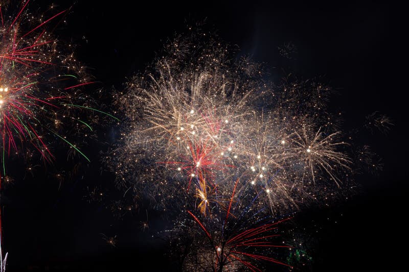 Vivid Display of Fireworks Lighting Up the Night Sky Stock Image ...