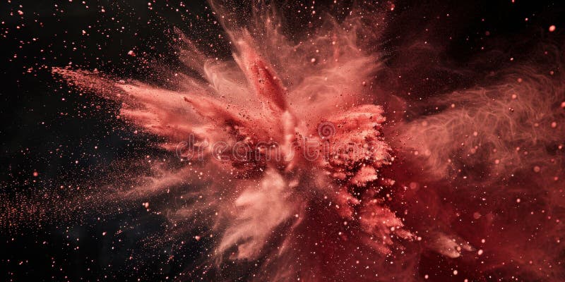 Explosion of Red Particles and Dust on a Dark Background Stock ...