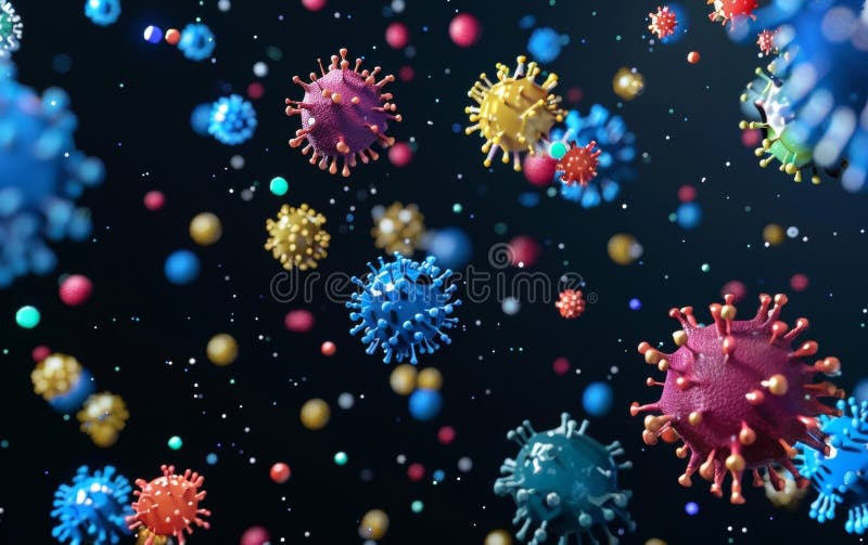 A Vivid Display of Multi-colored Viral Particles Floating in a Space ...