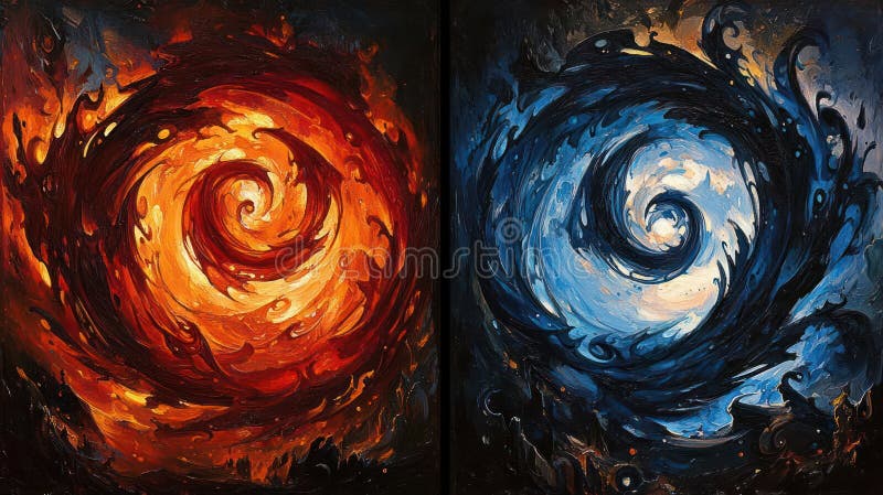 A Vivid Duality of Swirling Fire and Ice, Representing Contrasting ...