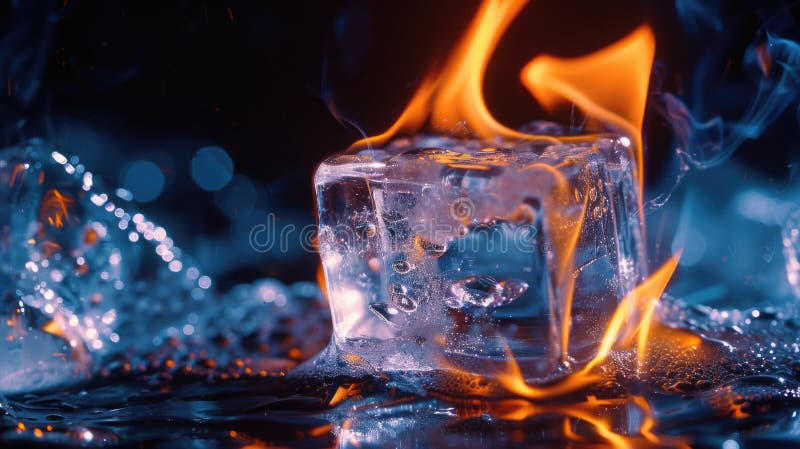 Crystal Frozen in Flames stock photo. Image of warmth - 385982218