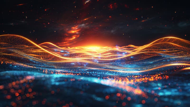 Vivid Dynamic Light Waves in Futuristic Digital Landscape Stock Photo ...