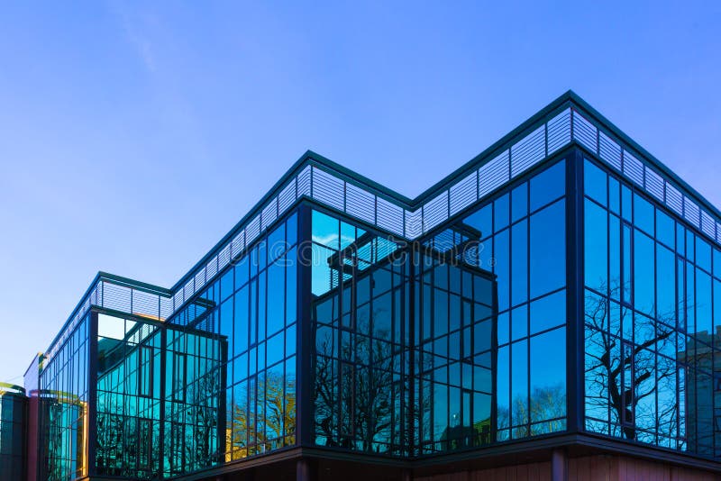 Vivid Evening Sun Reflection in Checkered Going Up Glass Walls Stock ...