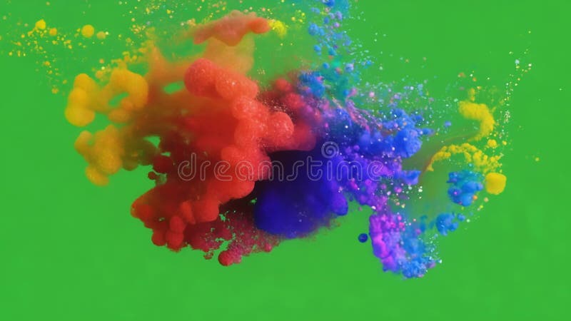 A Vivid Explosion of Multicolored Particles Mingling. Green Screen ...