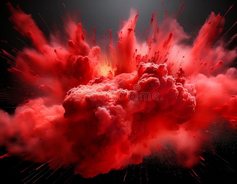 Dramatic Explosion with Red Smoke Contrasting Against a Black ...