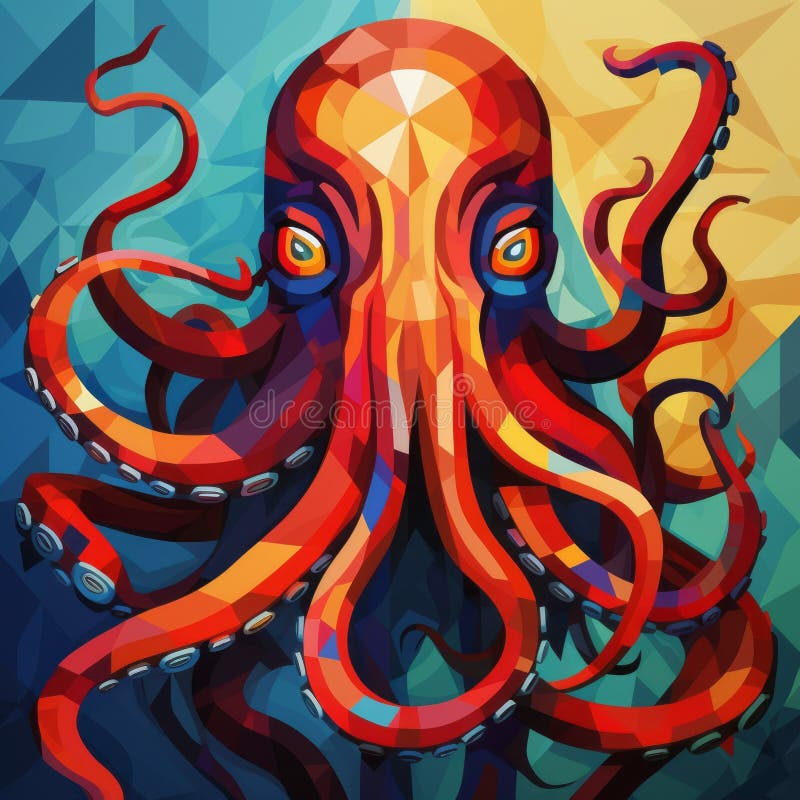 Vivid Expressionism: the Dark and Bold Octopus in Low Polygon Technique ...