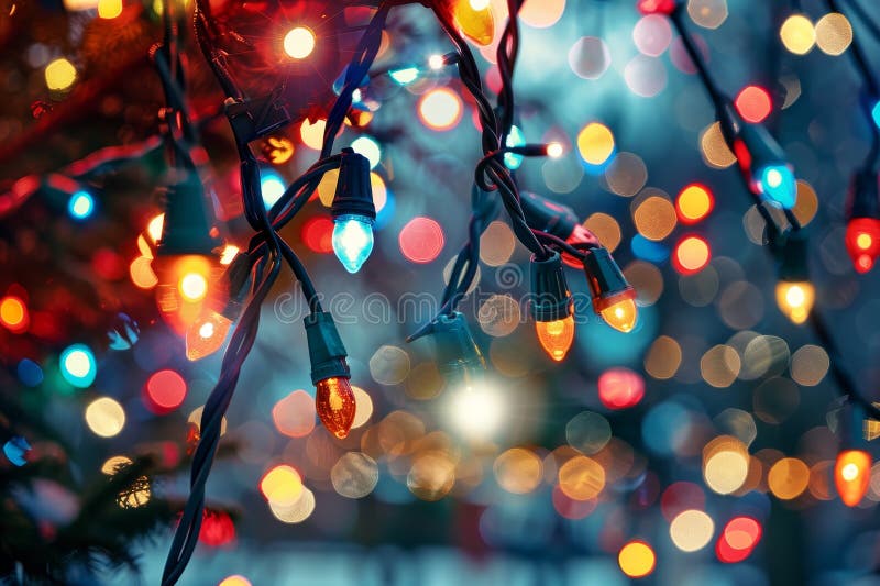 Vivid Festive Lights Illuminate a Tree Up Close, Festive Lights ...