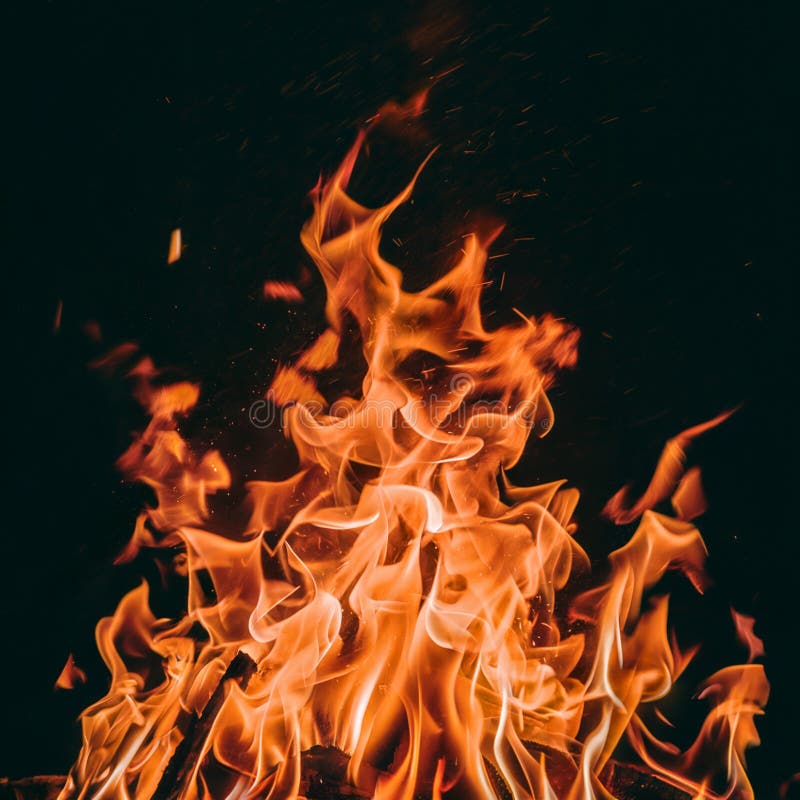 Vivid Fire Flames Dancing on a Black Background. Intense and Dramatic ...