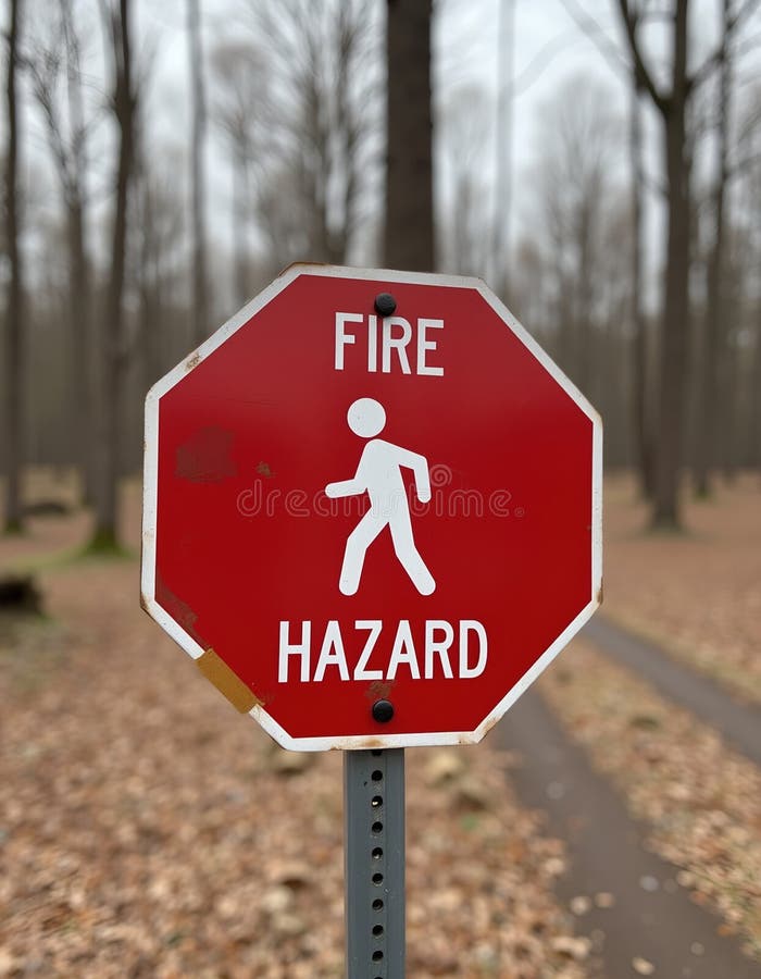 Vivid Fire Hazard Sign Against Dry Forest Backdrop Stock Illustration ...