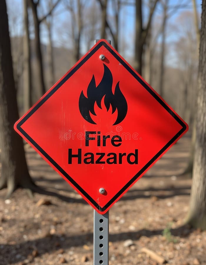 Vivid Fire Hazard Sign Against Dry Forest Backdrop Stock Illustration ...