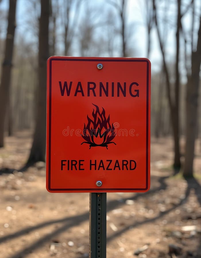 Vivid Fire Hazard Sign Against Dry Forest Backdrop Stock Illustration ...