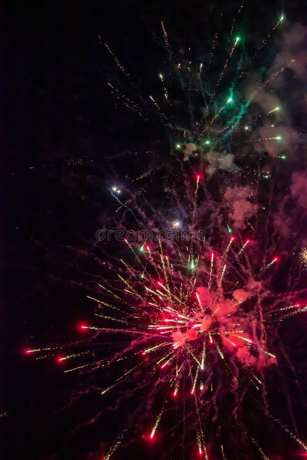 Vivid Fireworks Exploding in the Night Sky Displaying Bright Colors ...