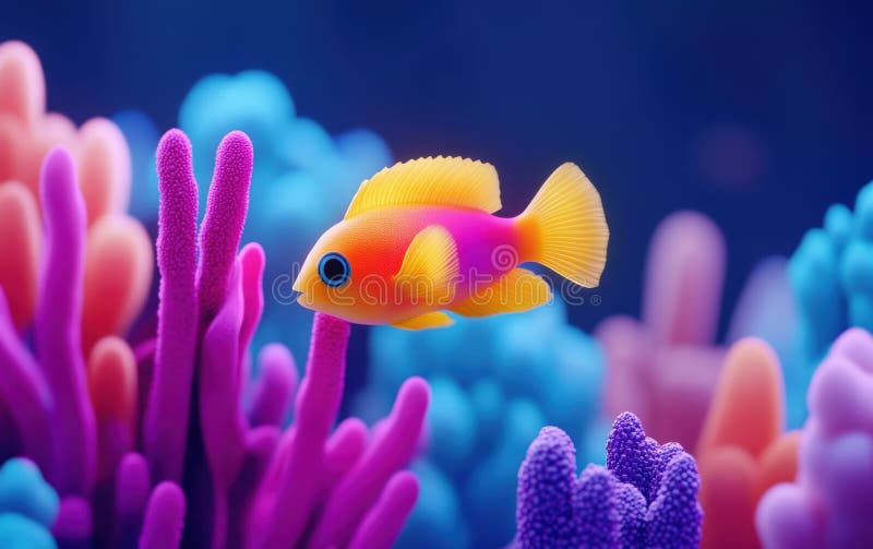 Vivid Fish Swim among Soft Corals in a Vibrant Coral Reef Ecosystem ...