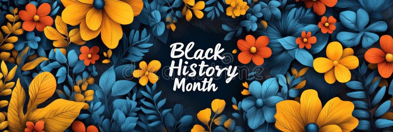 A Vivid Floral Artwork in Blue and Orange Tones with "Black History ...
