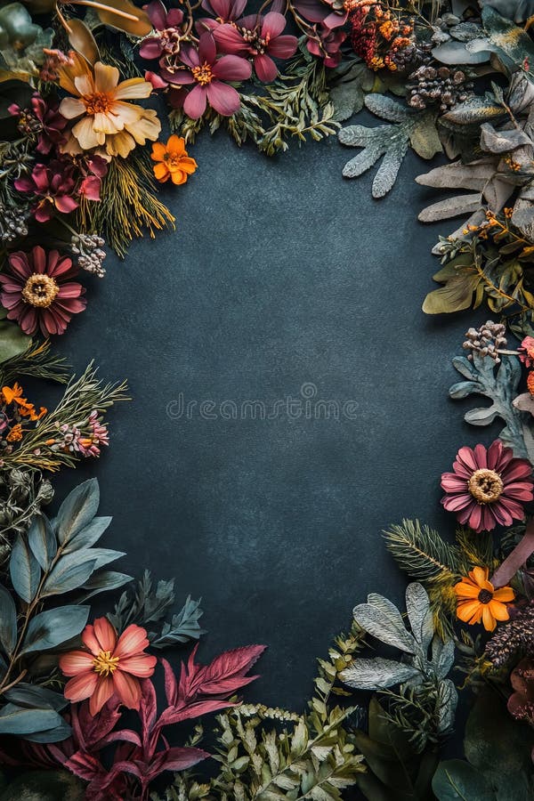 A Vivid Flower Border with a Dark Backdrop, Perfect for Adding Text ...