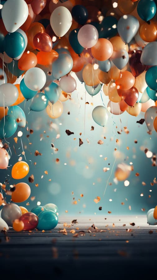 Vivid Frame Balloons, Streamers, Confetti on a Lively Backdrop with ...