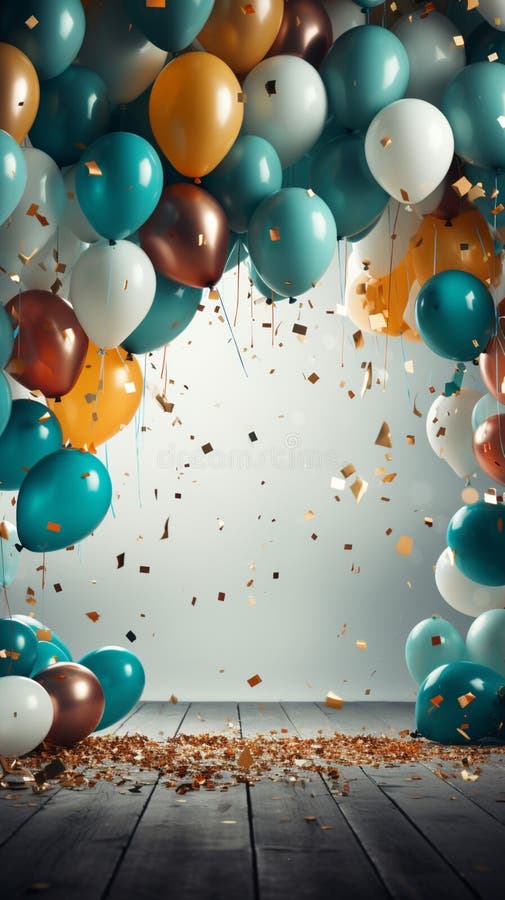 Vivid Frame Balloons, Streamers, Confetti on a Lively Backdrop with ...