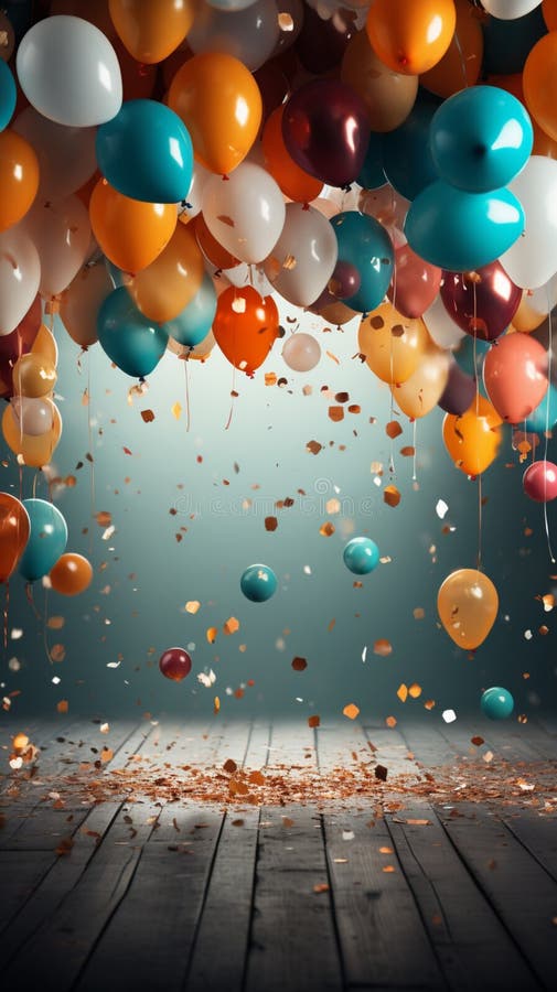 Vivid Frame Balloons, Streamers, Confetti on a Lively Backdrop with ...