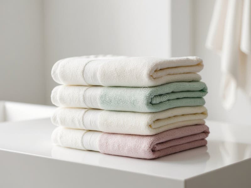 Vivid Fresh Gentle Towels on a White Surface. Stock Photo - Image of ...