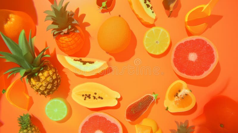 Vivid Fruit Collage on Orange Stock Image - Image of sliced, fresh ...