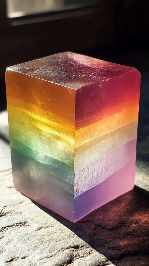 A Vivid Glass Block Reflects a Spectrum of Colors, Displaying Unique ...