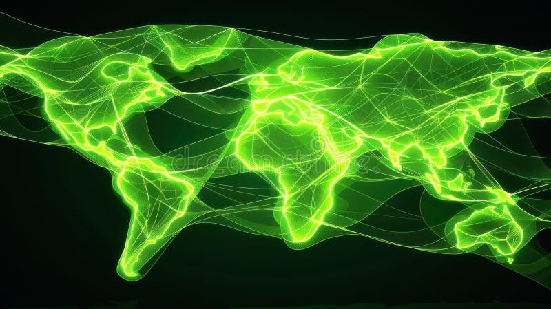A Vivid Global Map Showcasing Pulsating Yellow Lines, Symbolizing ...