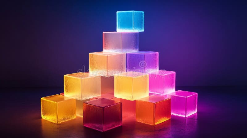 Vivid Glowing Ice Cubes Stack in Assorted Colors, Dark Background ...