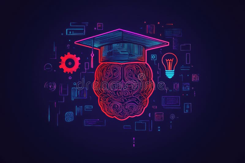 Brain in Graduation Cap, Illuminated Ideas, Digital Education Stock ...