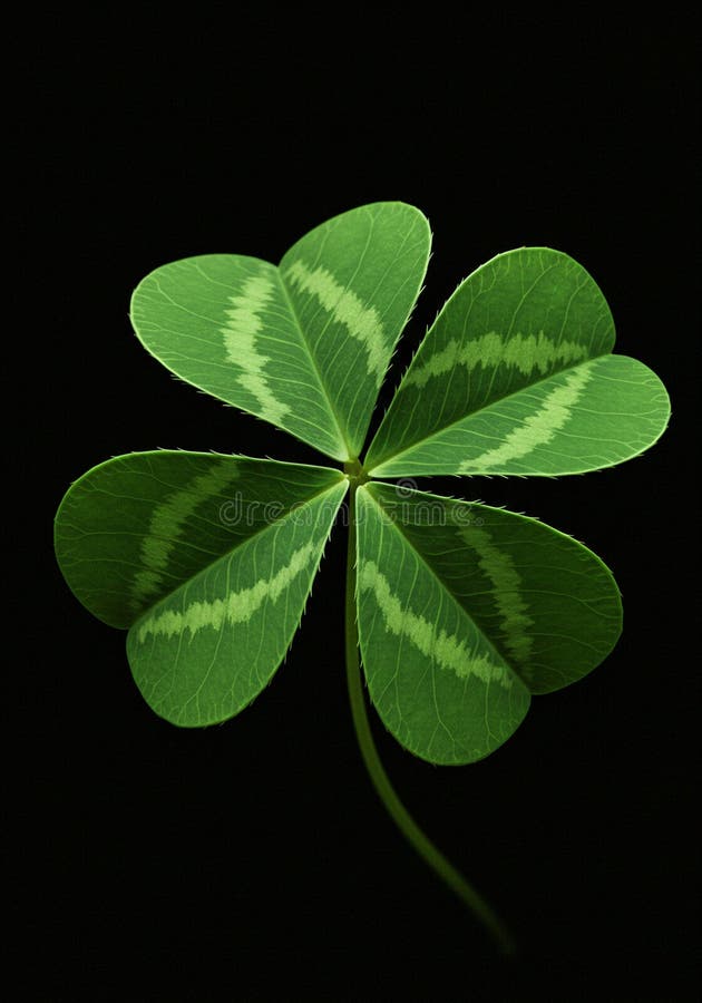 A Vivid Green Four-leaf Clover Against a Solid Black Background ...