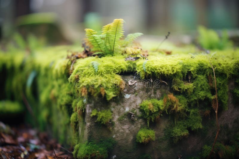 Vivid Green Moss on Ancient Stone Ruins in a Forest Clearing Stock ...