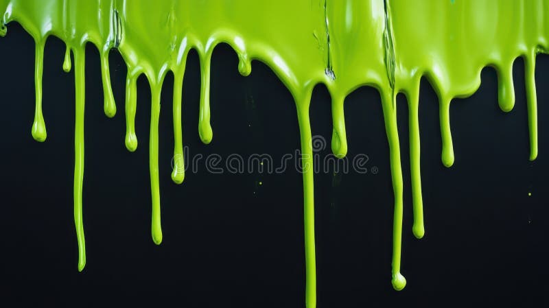 Vivid Green Paint Dripping on Black Background Stock Image - Image of ...