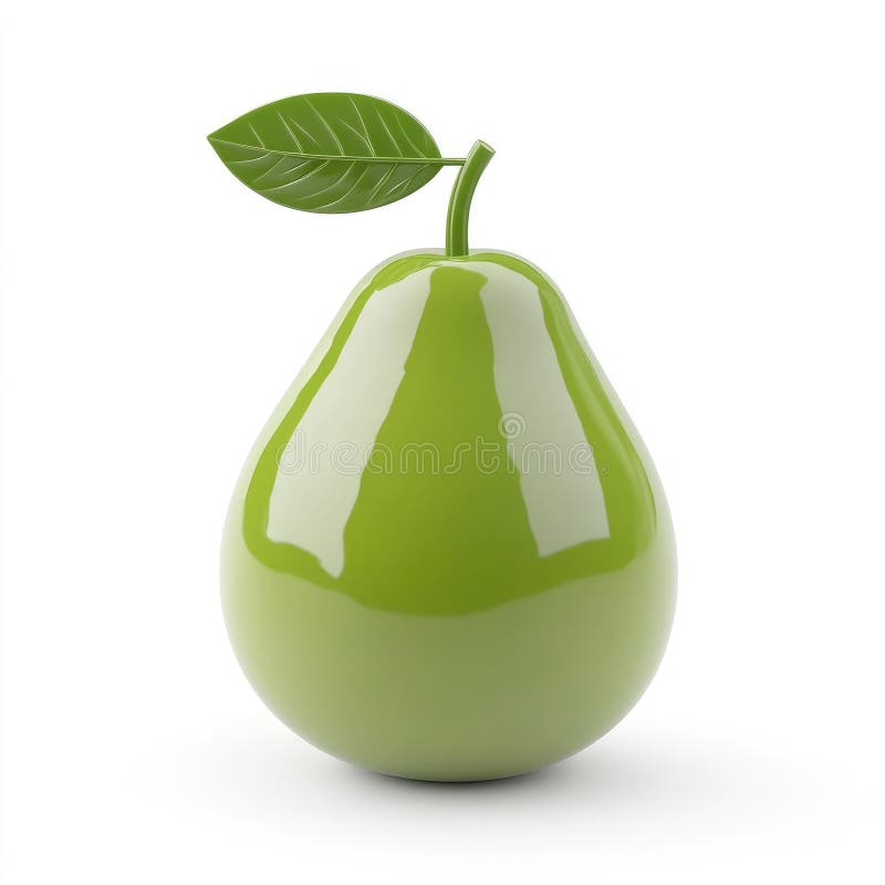 Shiny Green Pear Fruit with Leaf, Isolated on White Background Stock ...