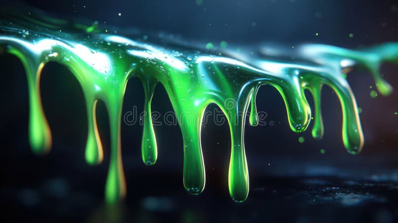 Vivid Green Slime Oozing Down a Surface, Creating a Glossy, Surreal ...