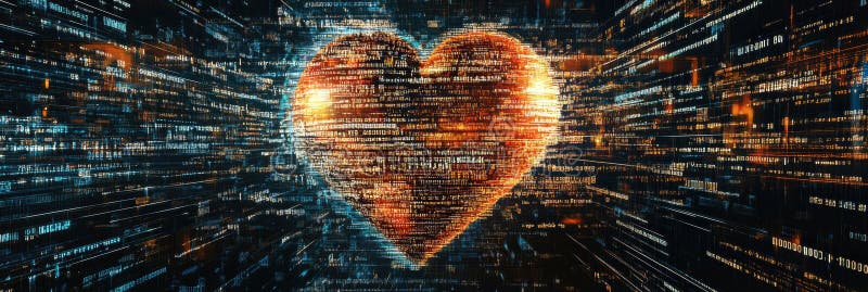 A Vivid Human Heart Glows Brightly Amidst Swirling Digital Code ...