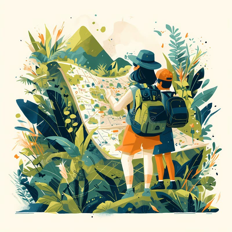Two Explorers on an Adventure, Illustrative Stock Image Stock ...