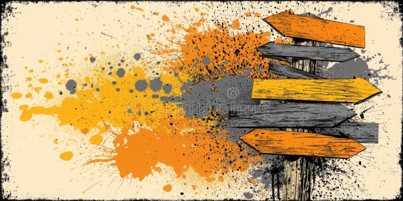 Colorful Directional Signs with Artistic Splashes and Vintage ...