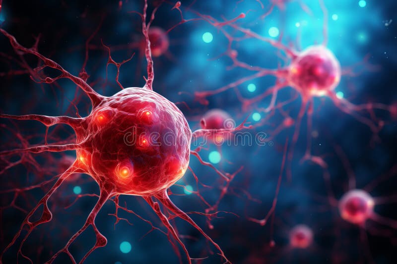 Vivid Illustration of Human Brain and Neuron Cells, Showcasing Neural ... Vivid Illustration of Human Brain and Neuron Cells, Showcasing Neural ...