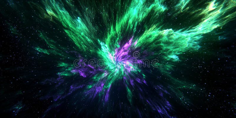 Vivid Illustration of a Nebula Exploding in Outer Space, with Green and ...
